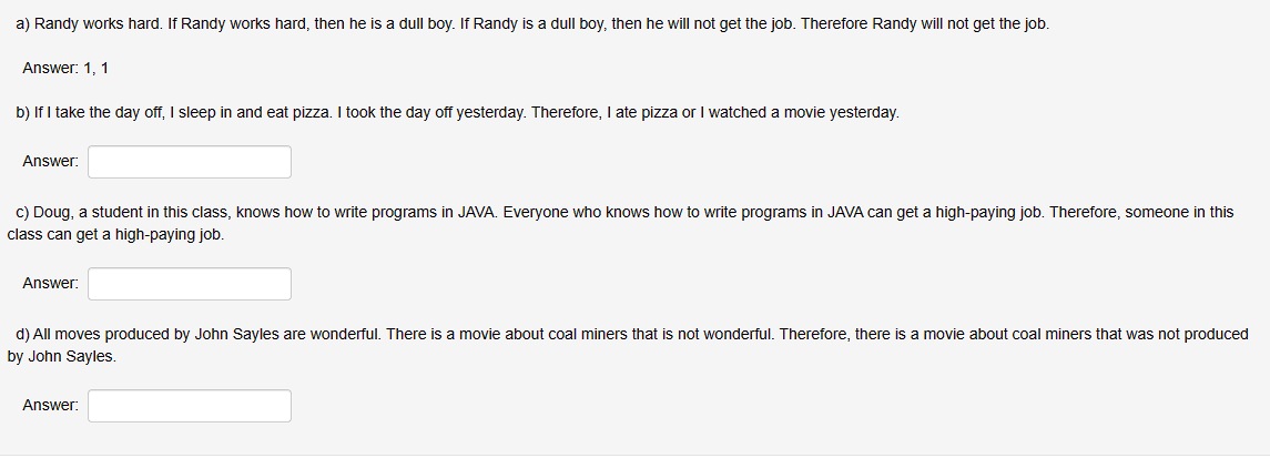 Solved (1 point) For each of the arguments below, indicate | Chegg.com