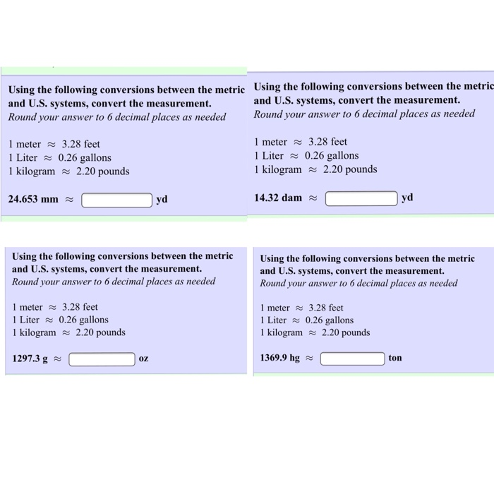 Solved Using the following conversions between the metric | Chegg.com