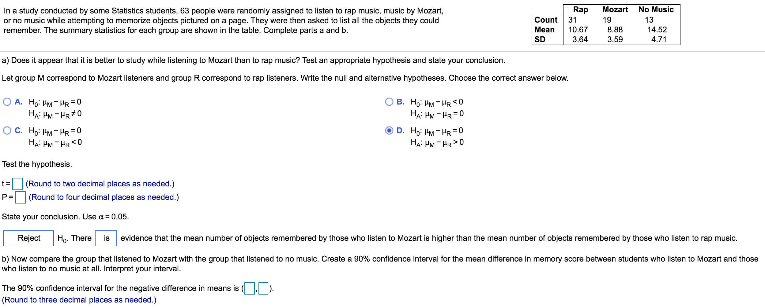 Rap In a study conducted by some Statistics students, | Chegg.com