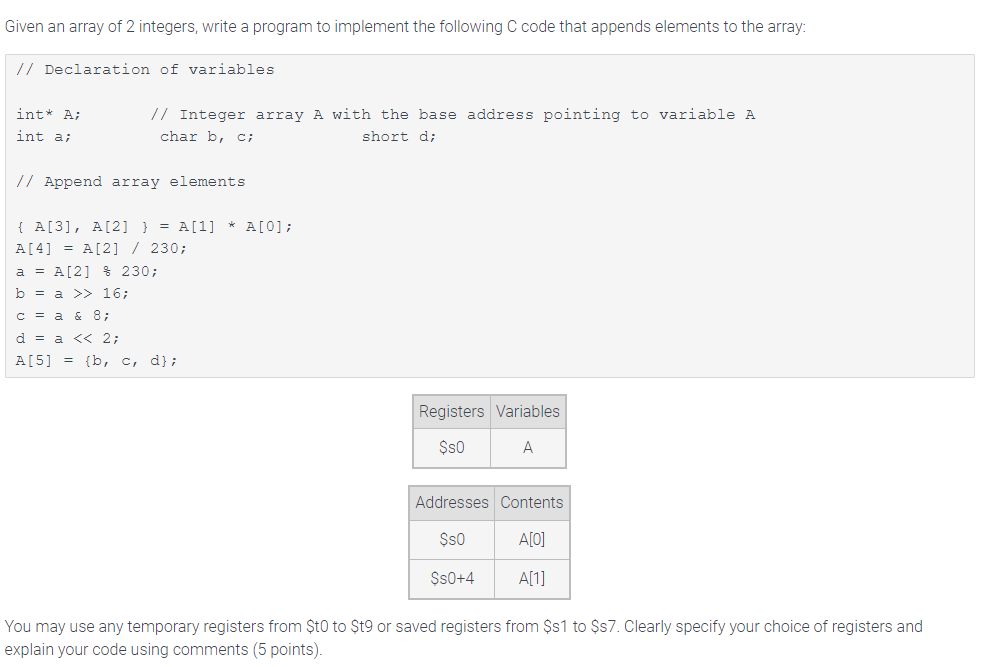 Solved You may use any temporary registers from $t0 to $t9 | Chegg.com