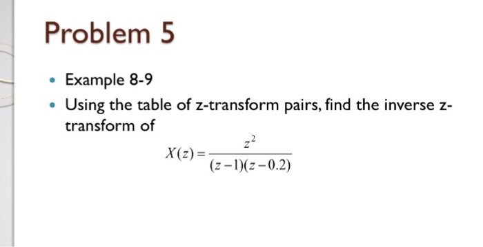 Solved Problem 5 Example 8-9 Using the table of z-transform | Chegg.com