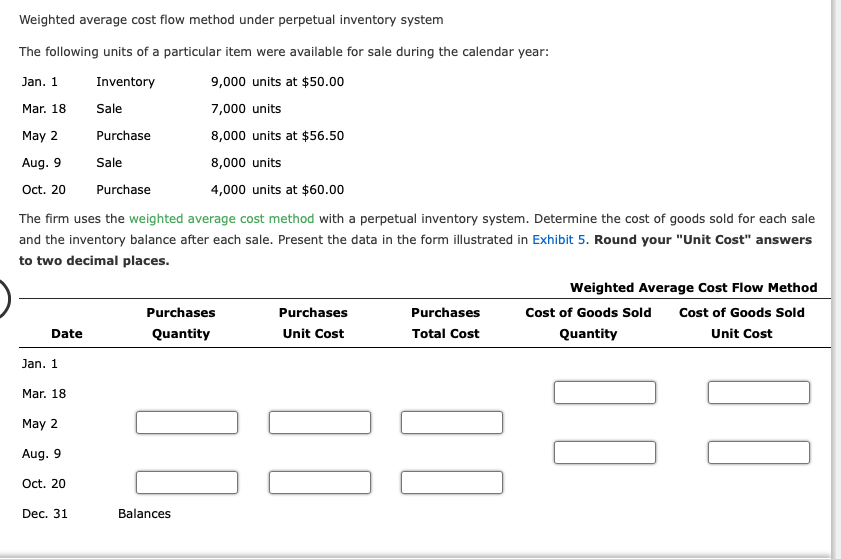 Solved Weighted average cost flow method under perpetual | Chegg.com