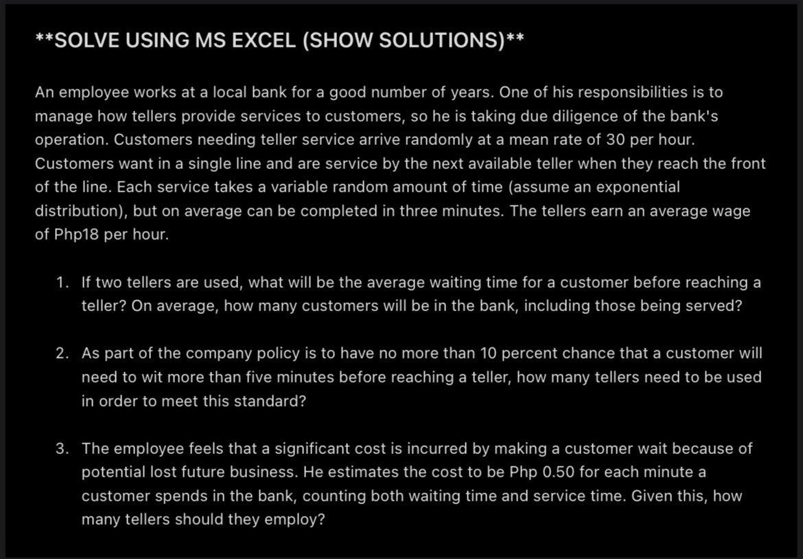 **SOLVE USING MS EXCEL (SHOW SOLUTIONS)** An employee | Chegg.com