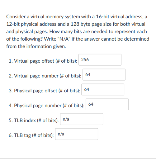 Solved Consider A Virtual Memory System With A 16 Bit 