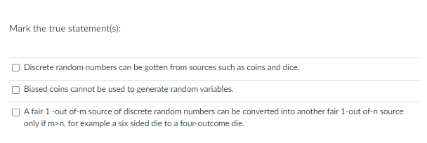 Solved Mark the true statement(s): Discrete random numbers | Chegg.com