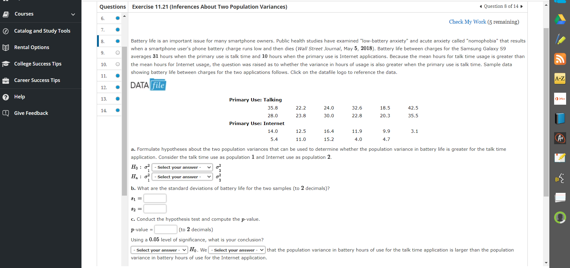 Solved Exercise 11.21 (Inferences About Two Population | Chegg.com