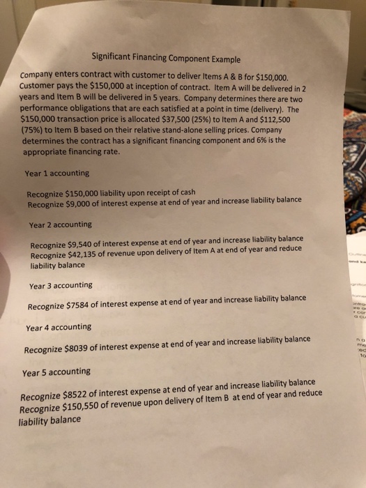 Significant Financing Component Example Company | Chegg.com