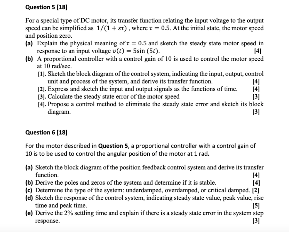 Solved For a special type of DC motor, its transfer function | Chegg.com