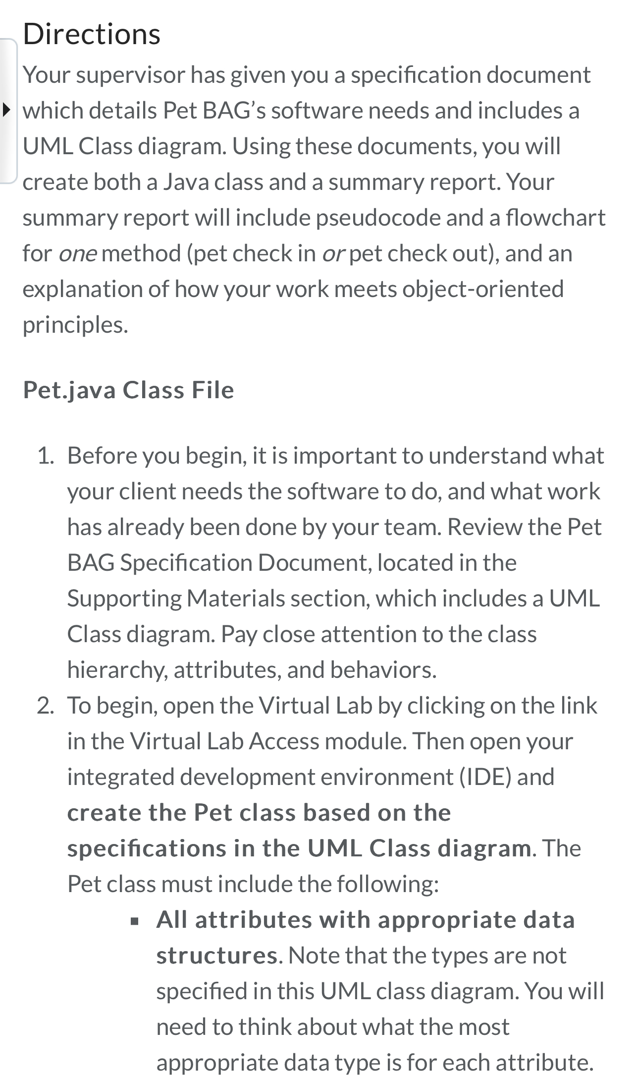 Solved IT 145 Pet BAG Specification Document Overview | Chegg.com