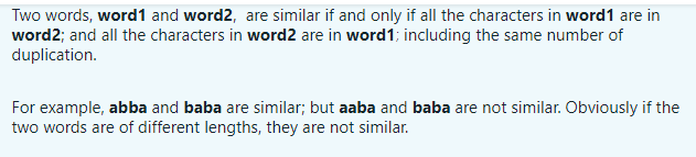 Solved Two words, word1 and word2, are similar if and only | Chegg.com