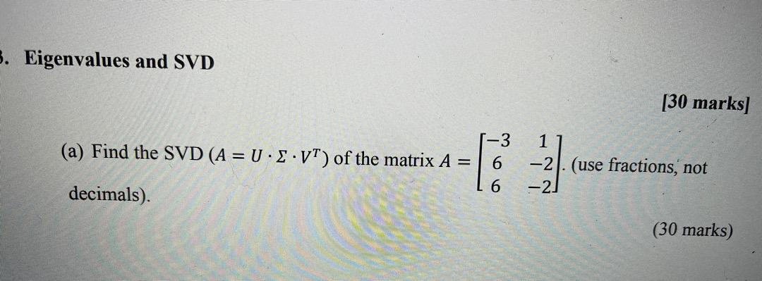 Solved 3. Eigenvalues and SVD [30 marks] (a) Find the SVD (A | Chegg.com