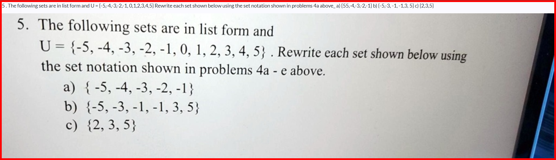 Solved 5. The following sets are in list form and | Chegg.com