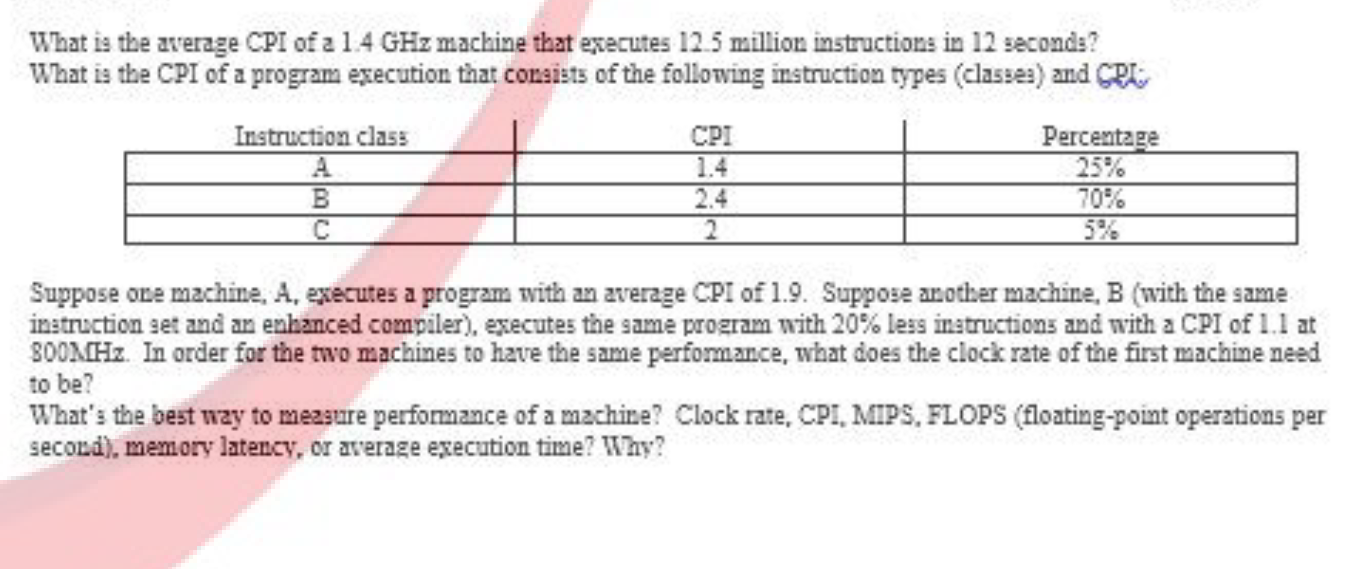 Solved What is the average CPI of a 1.4GHz machine that | Chegg.com
