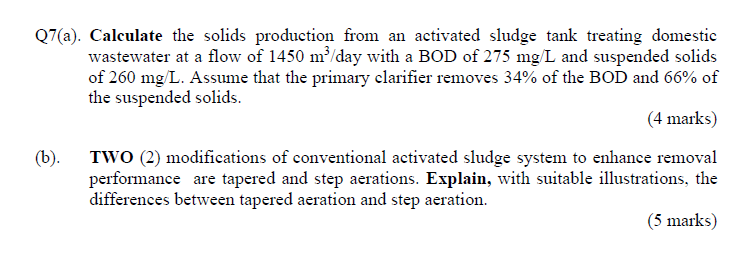 Solved Q7(a). Calculate the solids production from an | Chegg.com