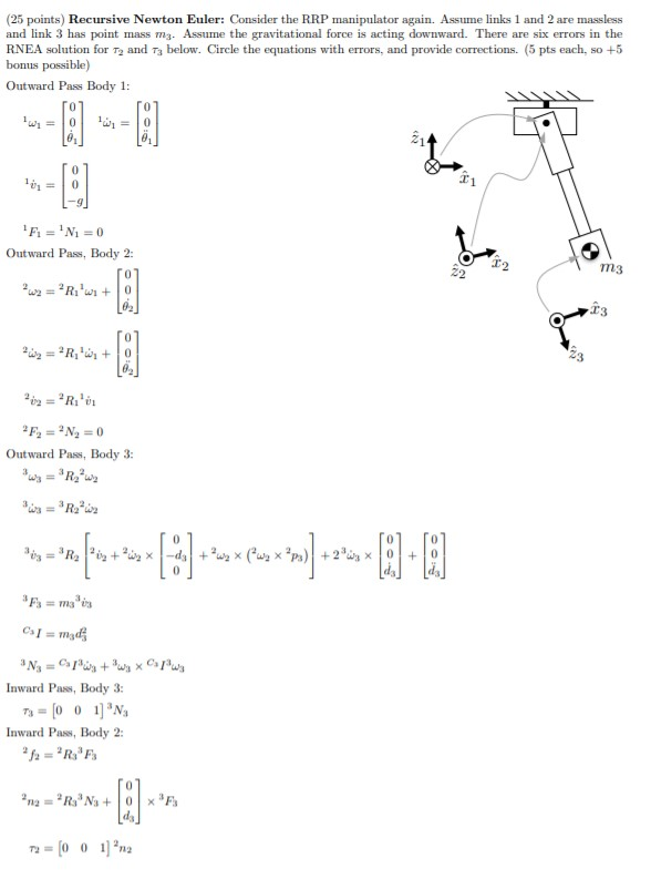 (25 points) Recursive Newton Euler: Consider the RRP | Chegg.com