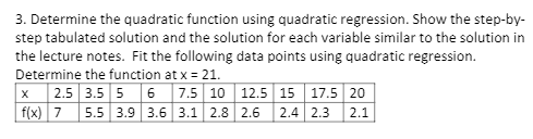 Solved 3. Determine the quadratic function using quadratic | Chegg.com
