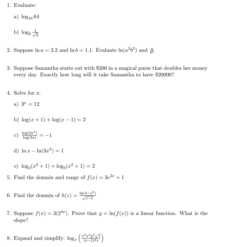 Solved Evaluate:a) log1664b) log9132Suppose lna=3.2 ﻿and | Chegg.com