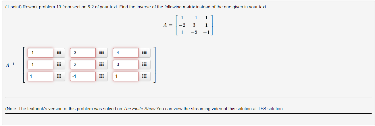 Solved (1 point) Rework problem 13 from section 6.2 of your | Chegg.com