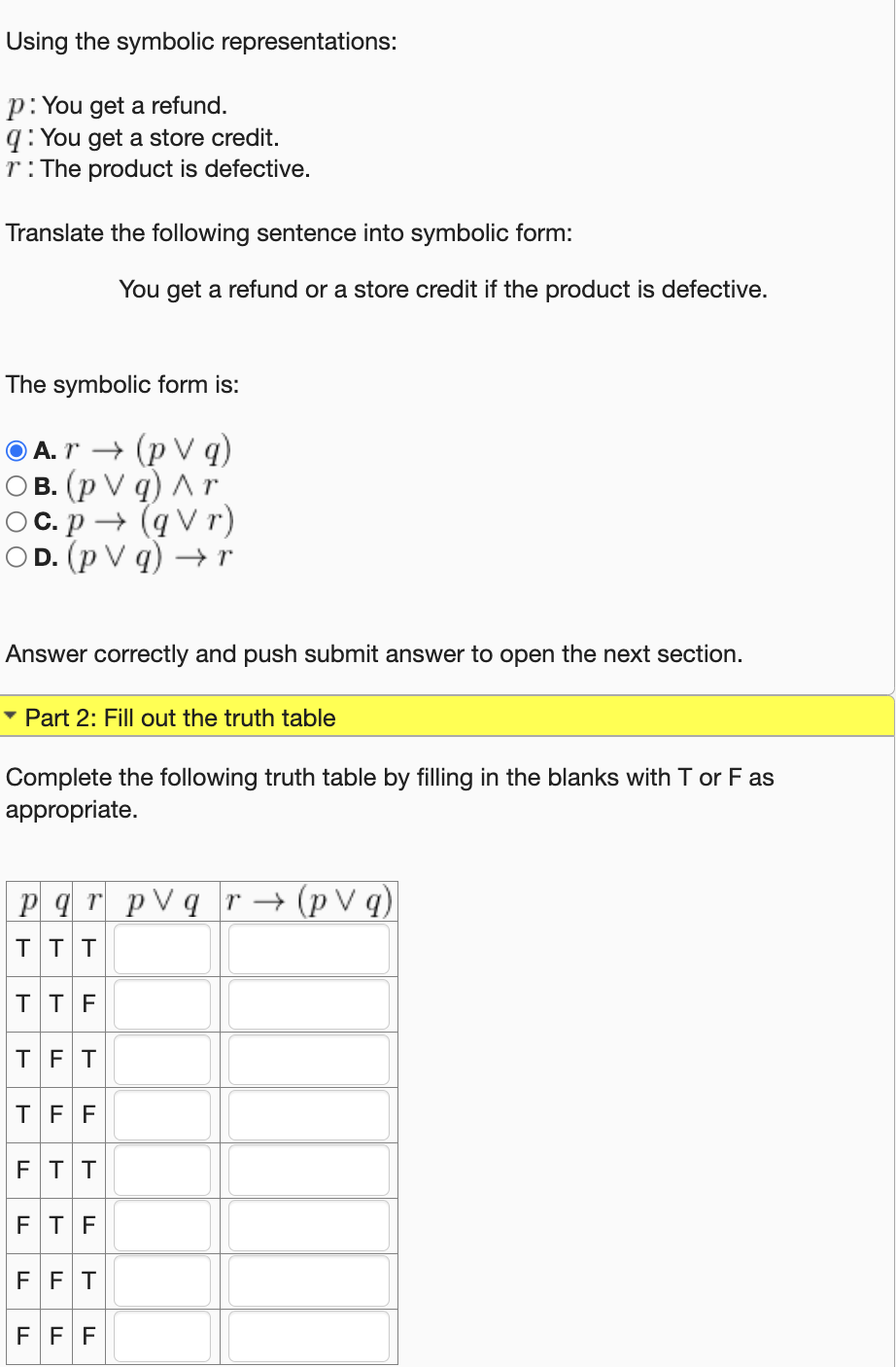 Solved Using the symbolic representations: p: You get a | Chegg.com