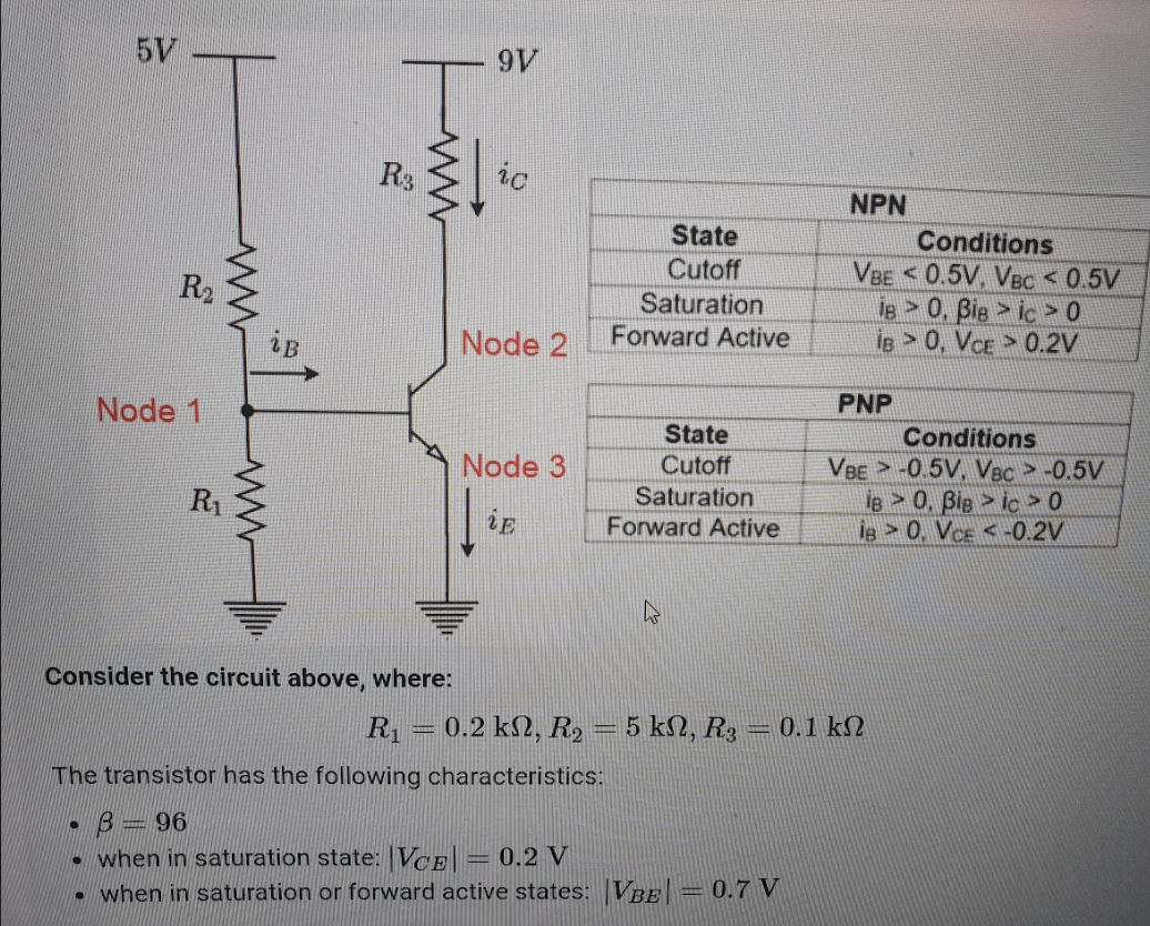 Solved 5V R₂ Node 1 ww R₁ R3 State Cutoff Saturation Forward | Chegg.com