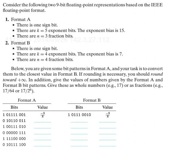 Consider the following two 9-bit floating-point | Chegg.com