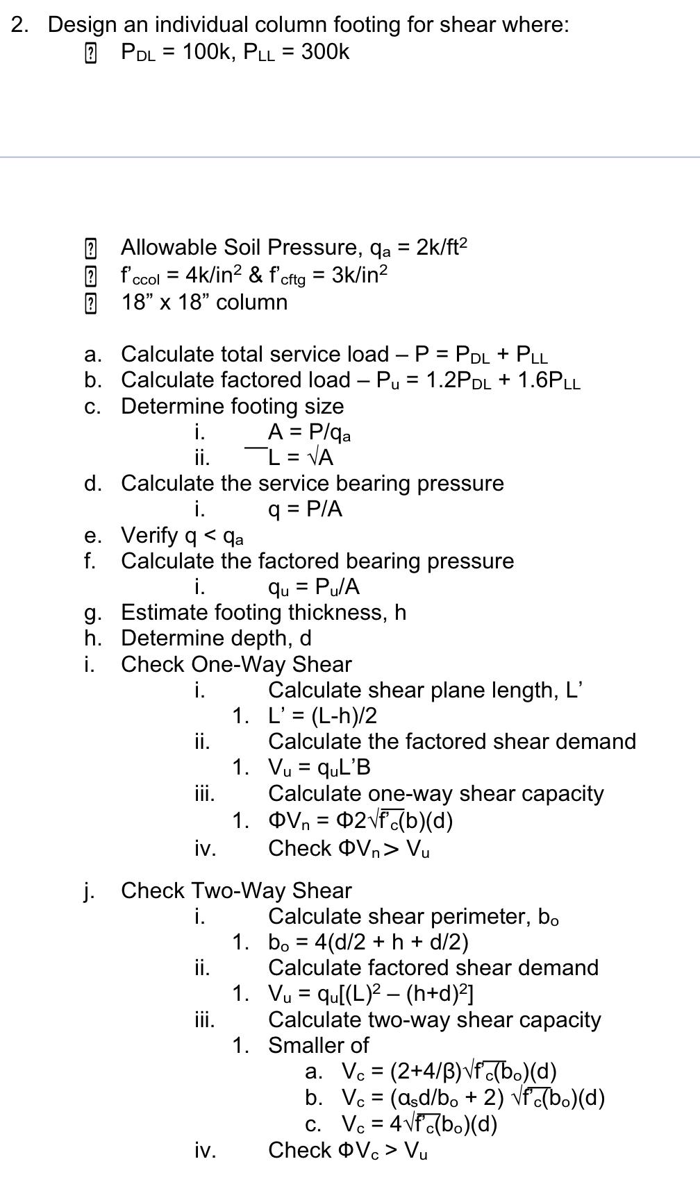 Solved 2. Design an individual column footing for shear | Chegg.com