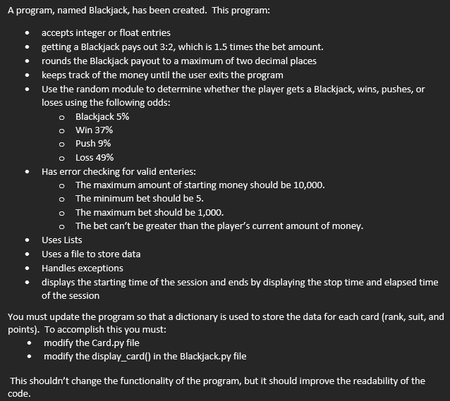 Solved . . A program, named Blackjack, has been created. | Chegg.com