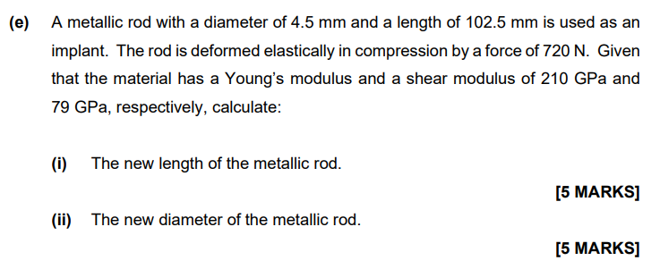 Solved A metallic rod with a diameter of 4.5 mm and a length | Chegg.com