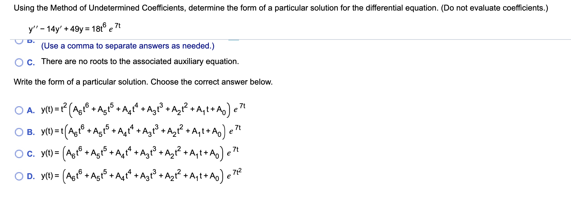 Solved Using the Method of Undetermined Coefficients, | Chegg.com