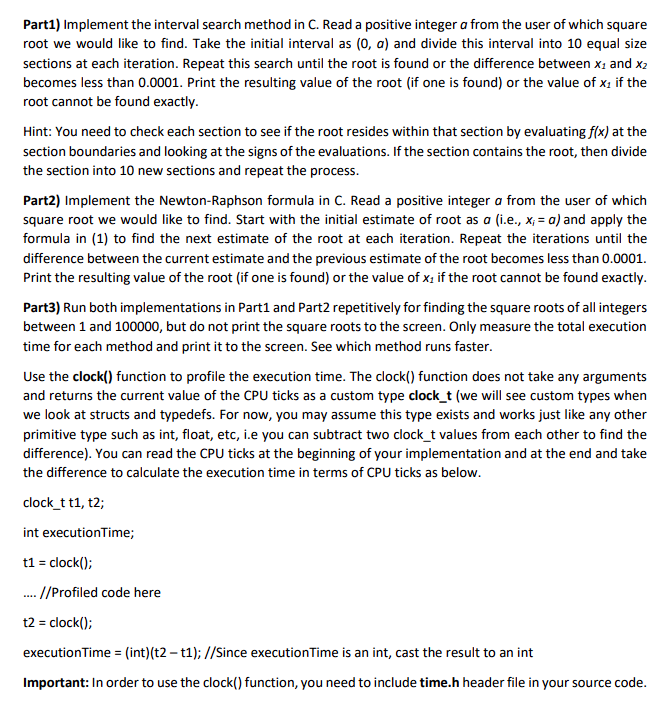 Solved Part1) Implement the interval search method in C. | Chegg.com