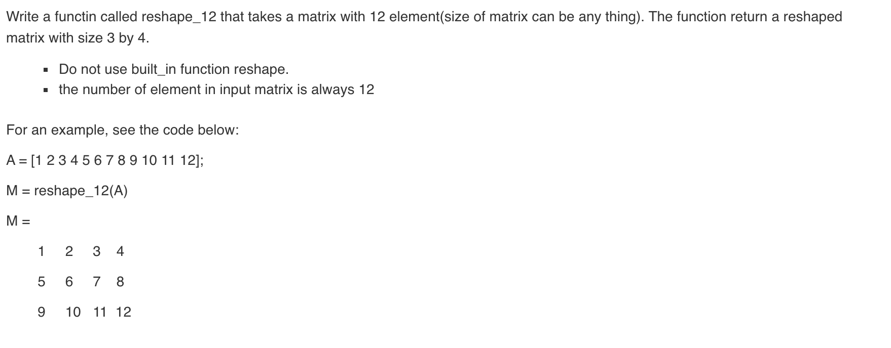 Solved Reshape Matrix Looking for some help on this Matlab | Chegg.com