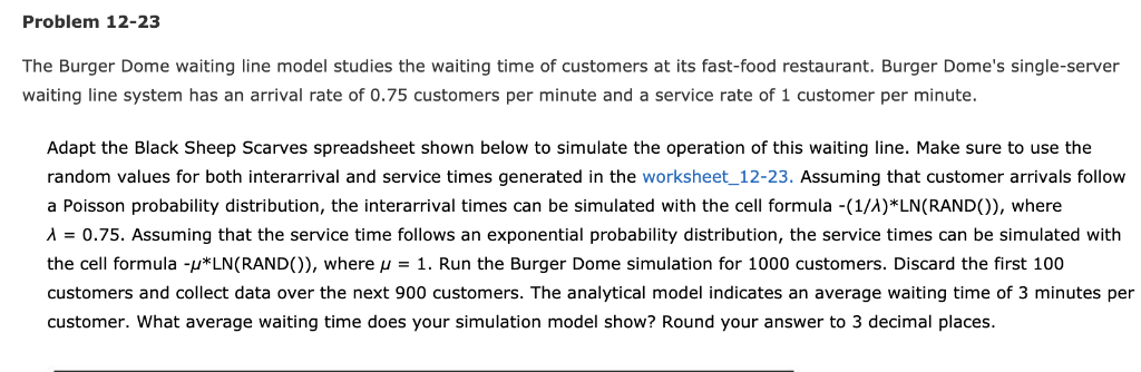 Solved Problem 12-23 The Burger Dome waiting line model | Chegg.com