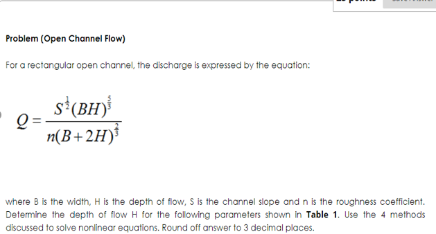 Problem (Open Channel Flow) For a rectangular open | Chegg.com