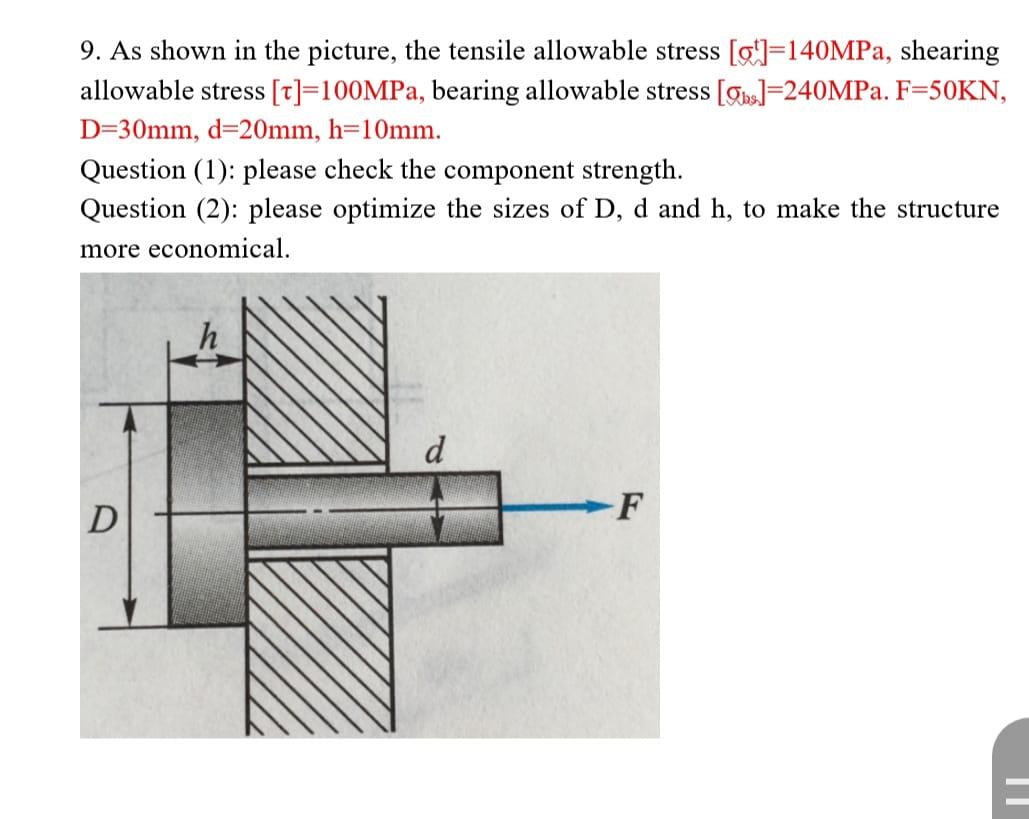 Solved 9. As shown in the picture, the tensile allowable | Chegg.com