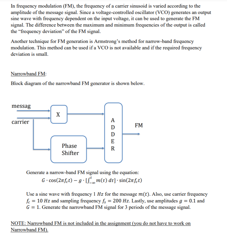 In frequency modulation (FM), the frequency of a | Chegg.com
