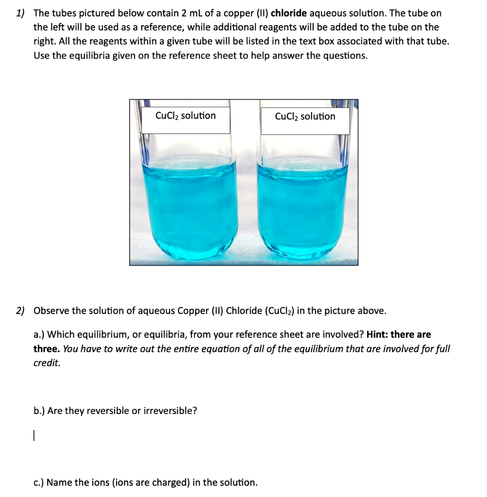 Solved [Cu(H2O),]2+ + Cl = 2 [CuCl,]2+ + 4 H2O Light, aqua | Chegg.com
