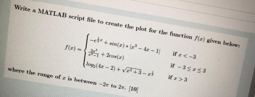 Solved Write a MATLAB script file to create the plot for the | Chegg.com