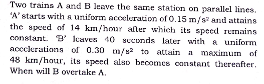 Two trains A and B ﻿leave the same station on | Chegg.com