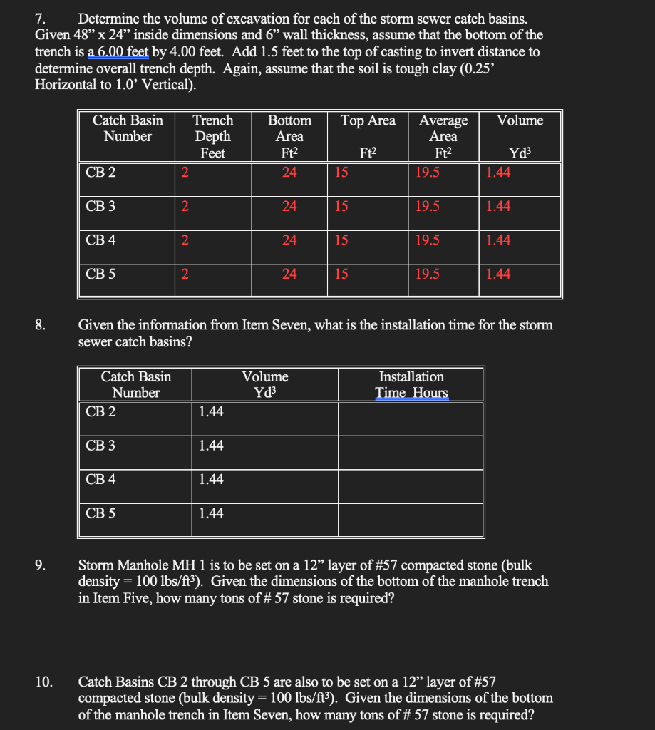 Solved 7. Determine the volume of excavation for each of the | Chegg.com