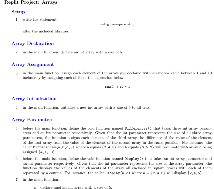 Solved Replit Project Arrays Setup 1 Write The Statement