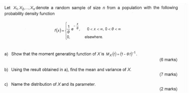 Solved Let X1, X2...., Xn denote a random sample of size n | Chegg.com