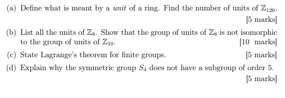 Solved Define what is meant by a unit of a ring. Find the | Chegg.com