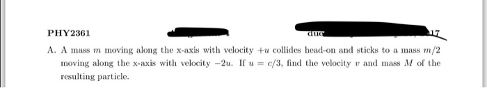 Solved A mass m moving along the x-axis with velocity +u | Chegg.com