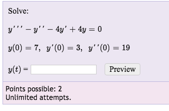 Solved Solve: y'"' - y'' – 4y' + 4y = 0 y(0) = 7, y'(0) = 3, | Chegg.com