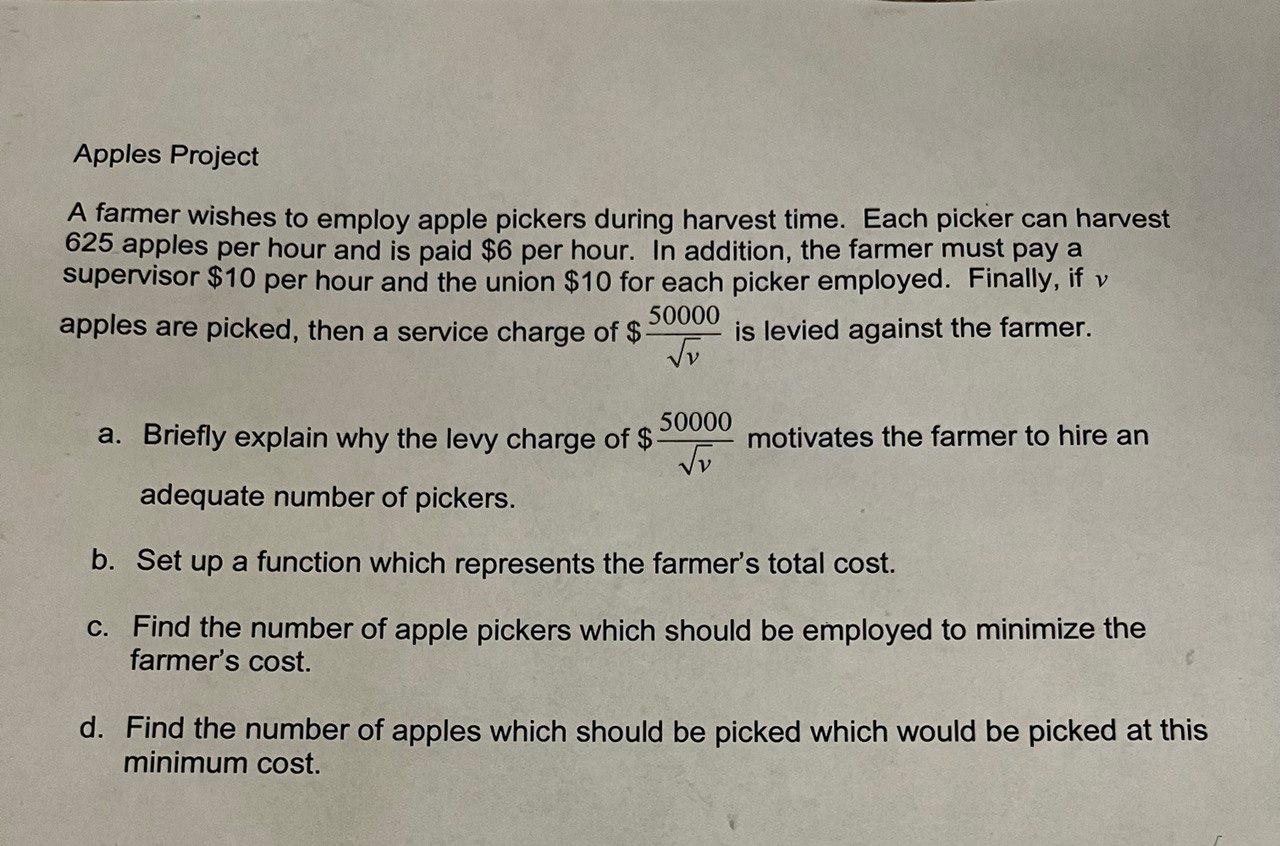 Solved Apples Project A farmer wishes to employ apple | Chegg.com