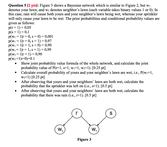 Solved Question 5 (2 pts]: Figure 3 shows a Bayesian network | Chegg.com