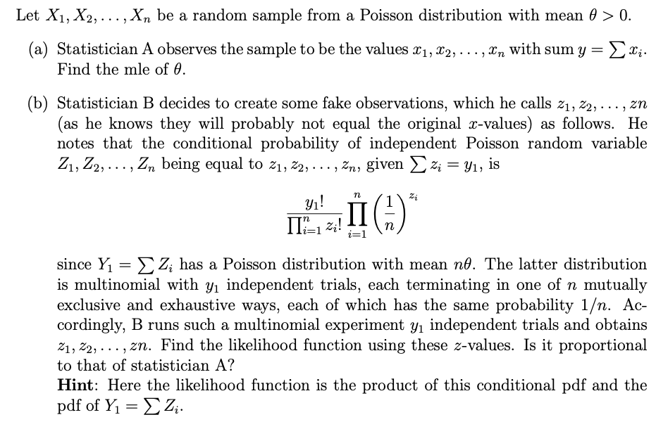 Solved Let X1, X2, ..., Xn be a random sample from a Poisson | Chegg.com