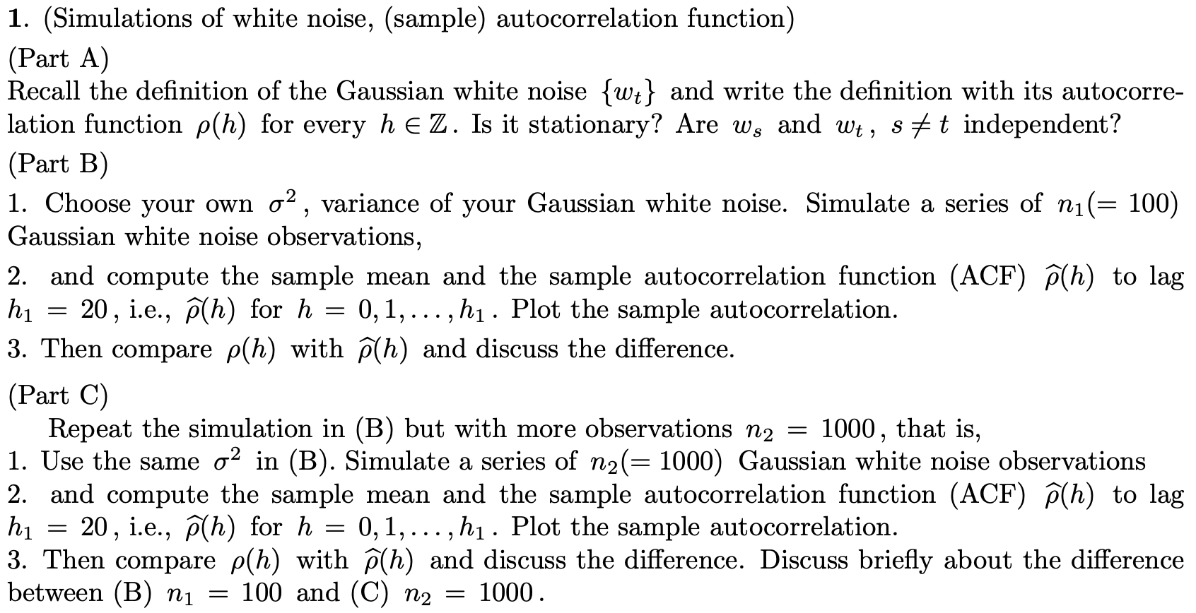 Solved 1. (Simulations of white noise, (sample) | Chegg.com