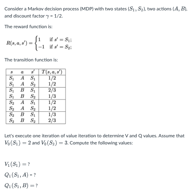 Solved Consider a Markov decision process (MDP) with two | Chegg.com