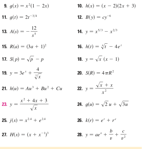 Solved 9. g(x) = x²(1 – 2x) 11. g(t) = 21-3/4 13. A(s) = 10. | Chegg.com
